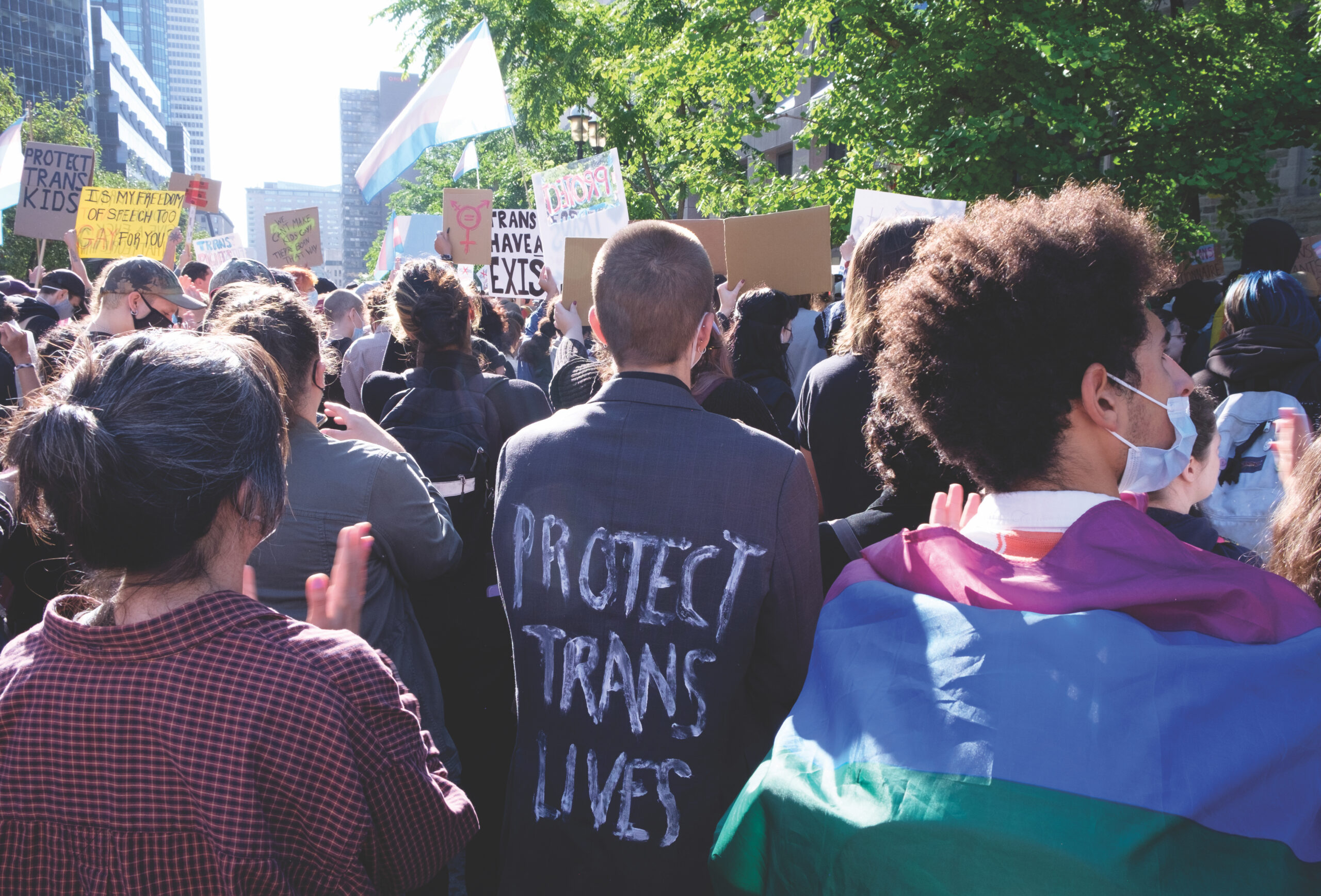 Counter-protestors rally against anti-trans demonstrators outside ...